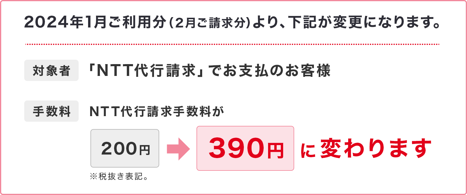 NTT代⾏請求 ⼿数料変更のお知らせ | お知らせ | オフィス光119｜お客様サポート